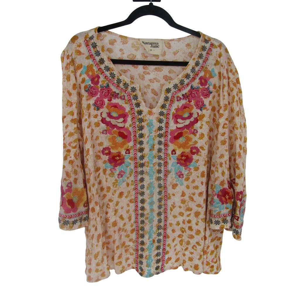 Savanna Jane | Tops | Savanna Jane Embroidered Blouse X Peach Floral ...